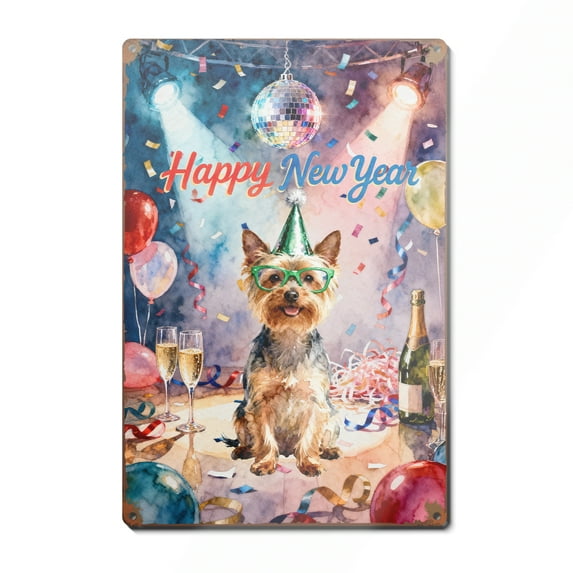 Happy New Year Yorkshire Terrier Chills on Year-End Party Vertical ...