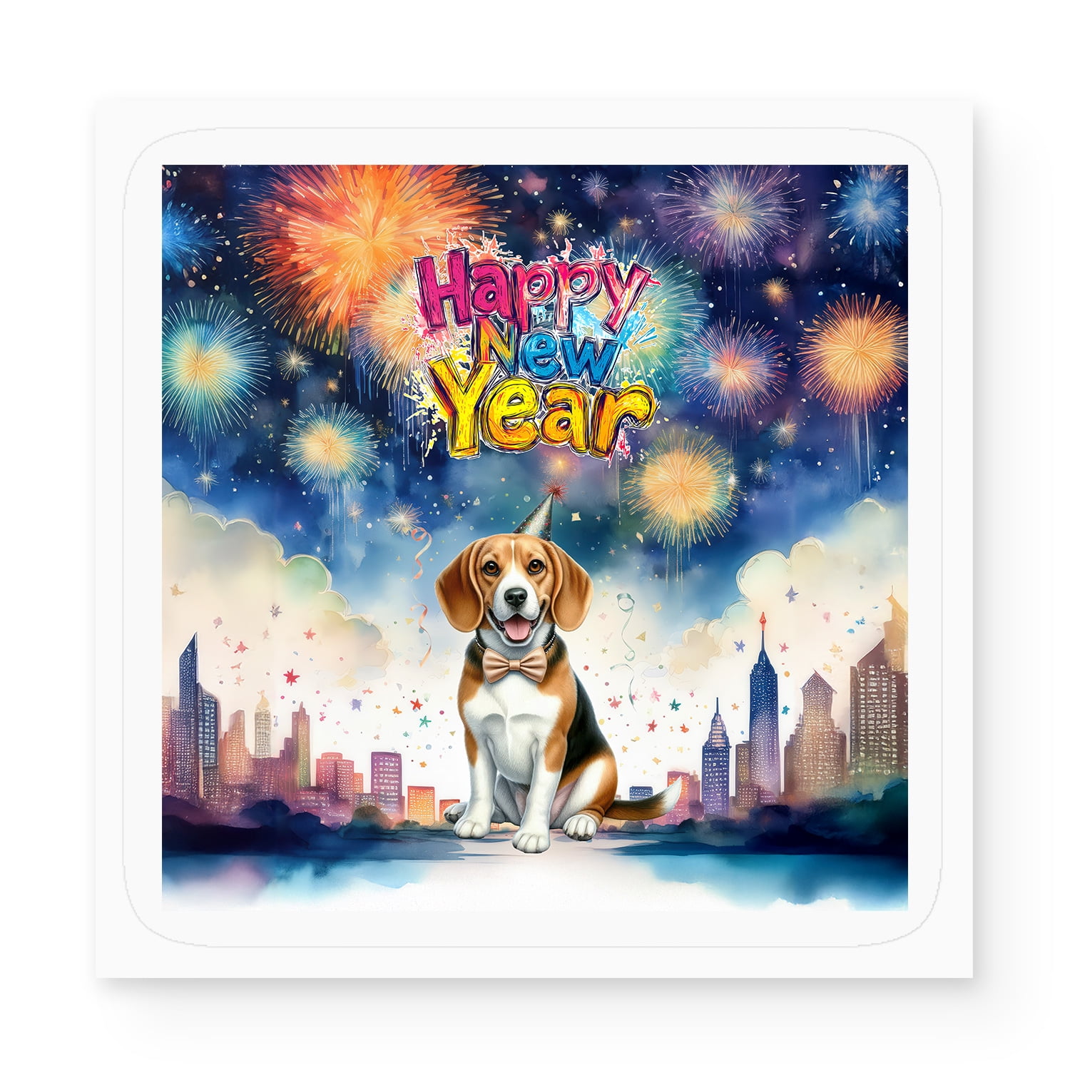 Happy New Year with Beagle Fireworks Holiday Xmas Winter 2025 Vinyl ...
