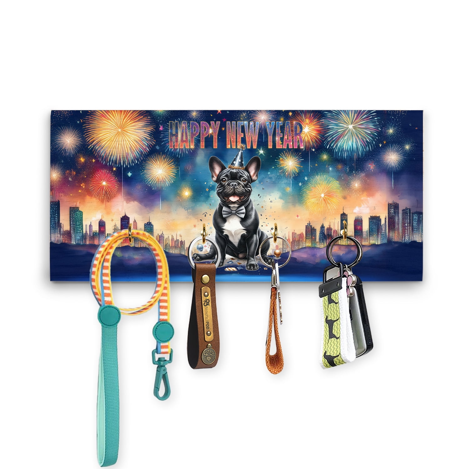 Happy New Year with French Bulldog Fireworks Holiday Xmas Winter 2025 ...