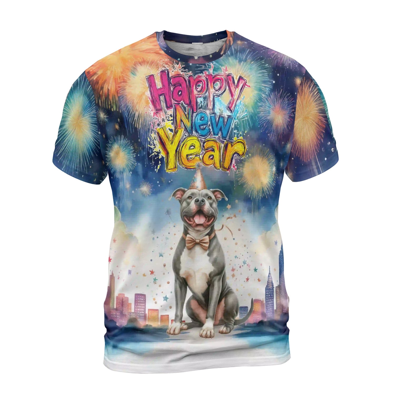 Happy New Year with Pitbull Fireworks Holiday Xmas Winter 2025 All Over ...