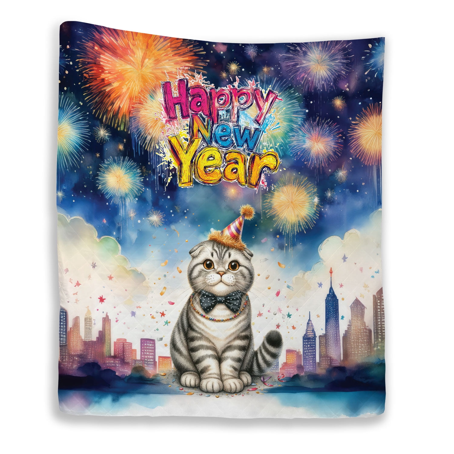 Happy New Year with Scottish Fold Fireworks Holiday Xmas Winter 2025 ...