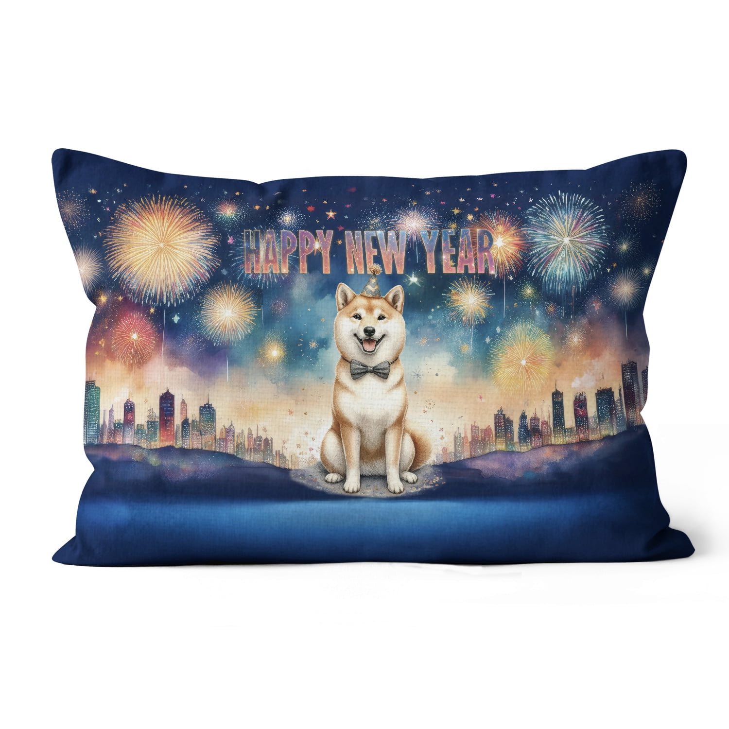 Happy New Year with Shiba Inu Fireworks Holiday Xmas Winter 2025 Pillow ...