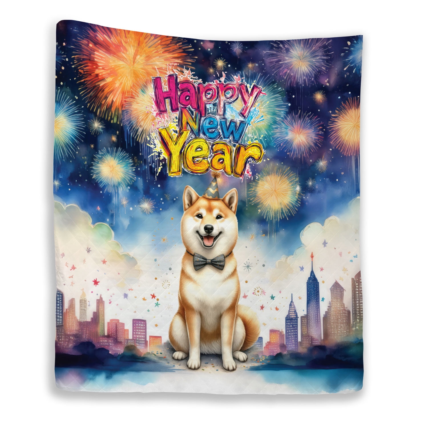 Happy New Year with Shiba Inu Fireworks Holiday Xmas Winter 2025 Quilt ...