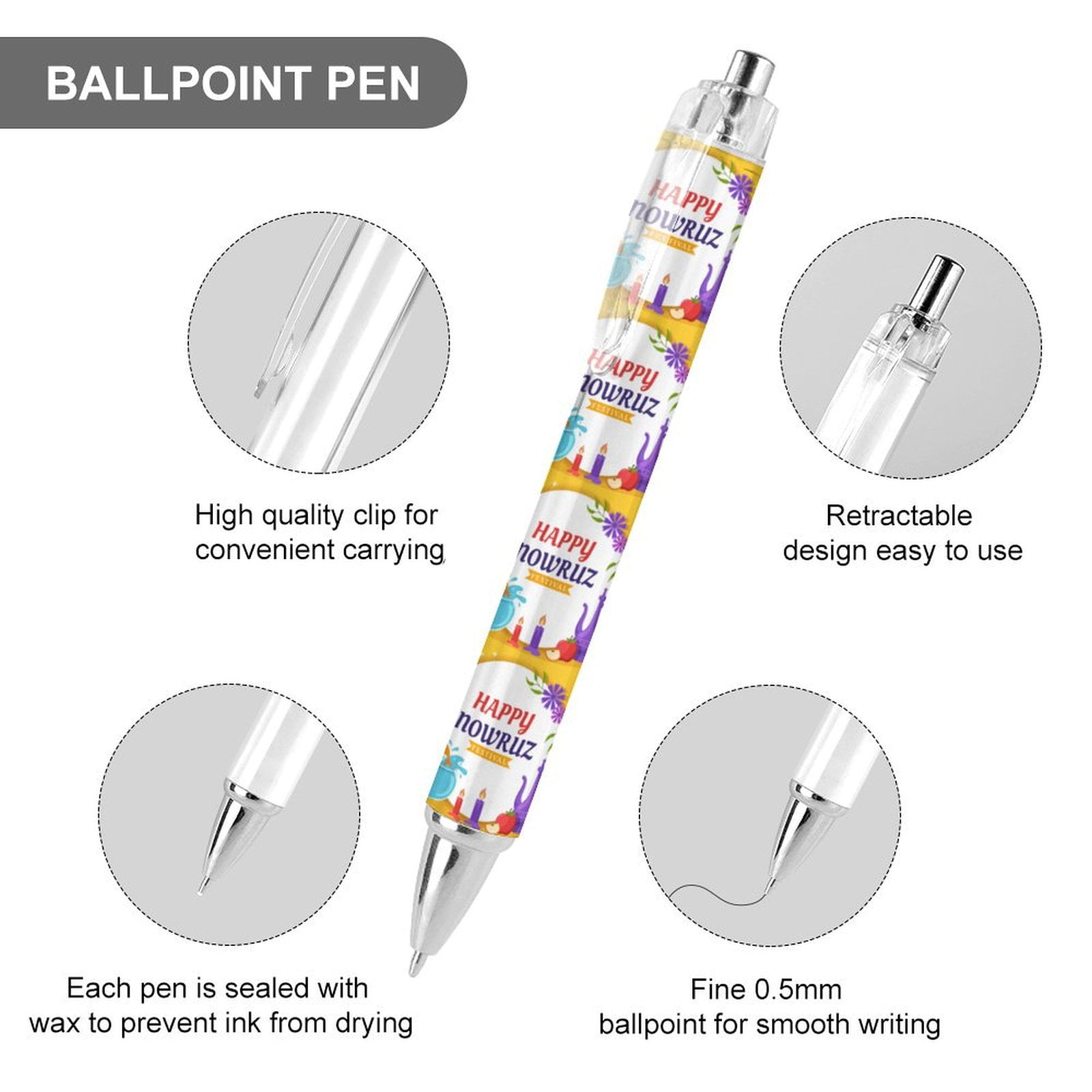 Happy Nowruz Ballpoint Pen Retractable Pens Black Writing Pen Office ...