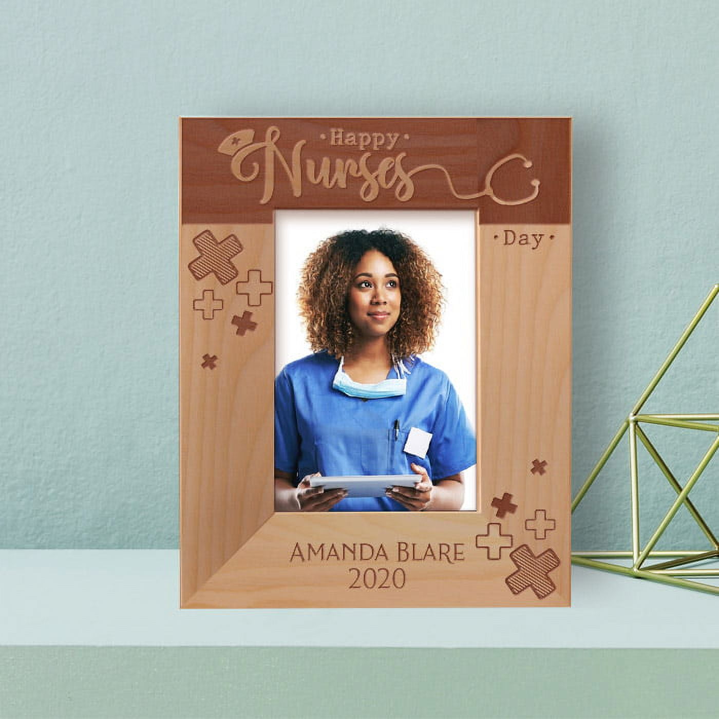 Happy Nurses Day Personalized Wooden Frame 3 1/2" x 5" Brown (Vertical ...
