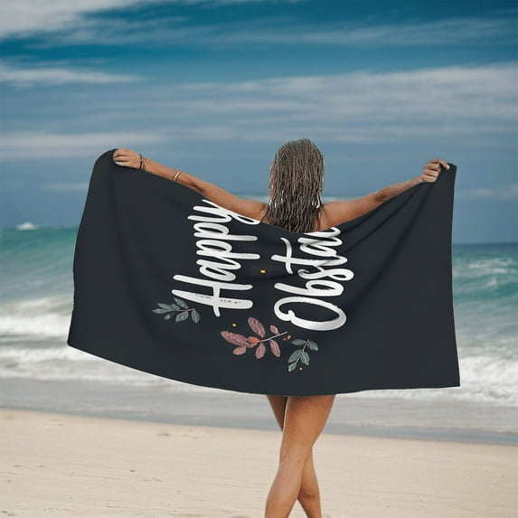 Happy Obstacles Beach Towel - Vibrant Pastel Floral Design with Cursive ...