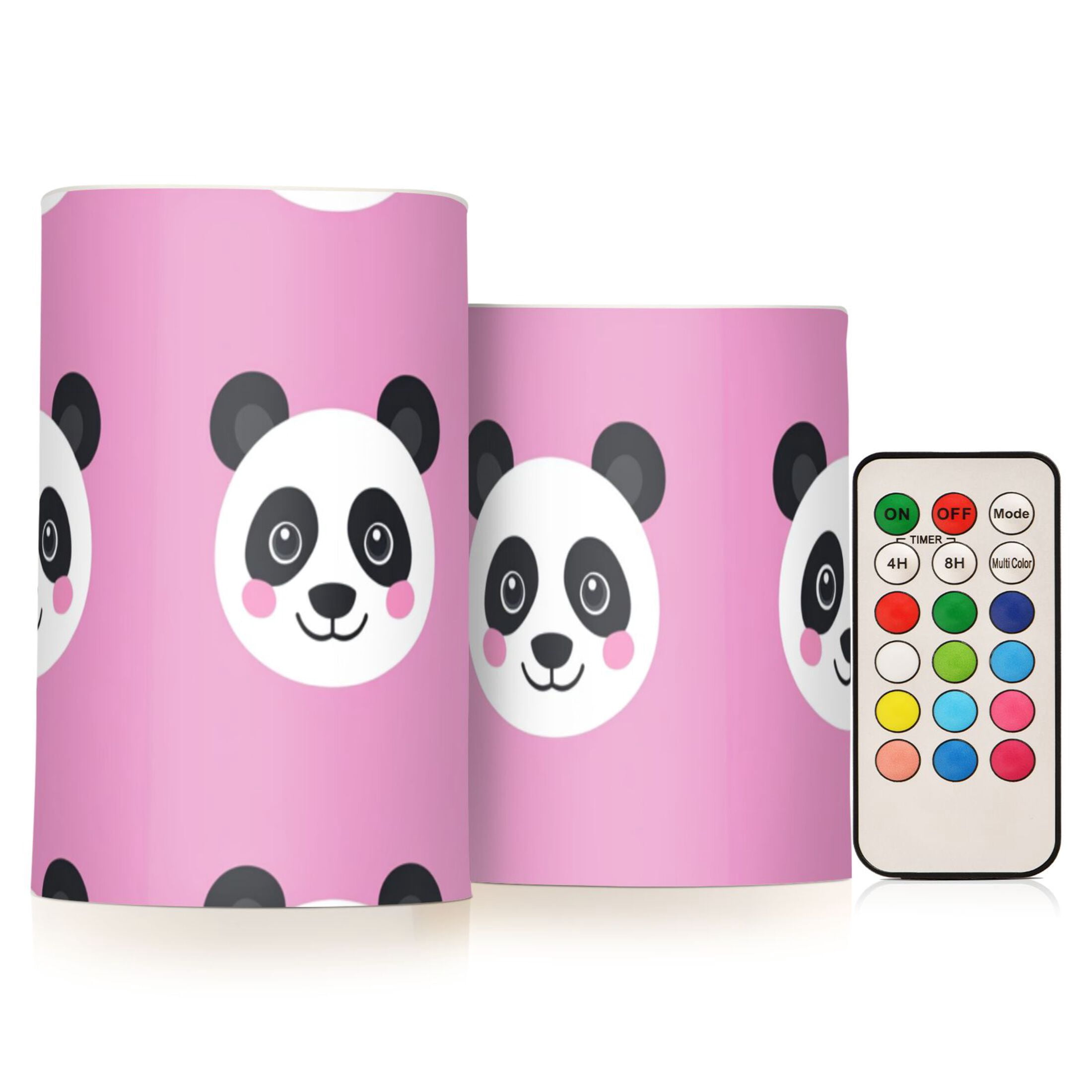 Happy Panda Faces on Pink Flickering Flameless Candles Battery Operated ...