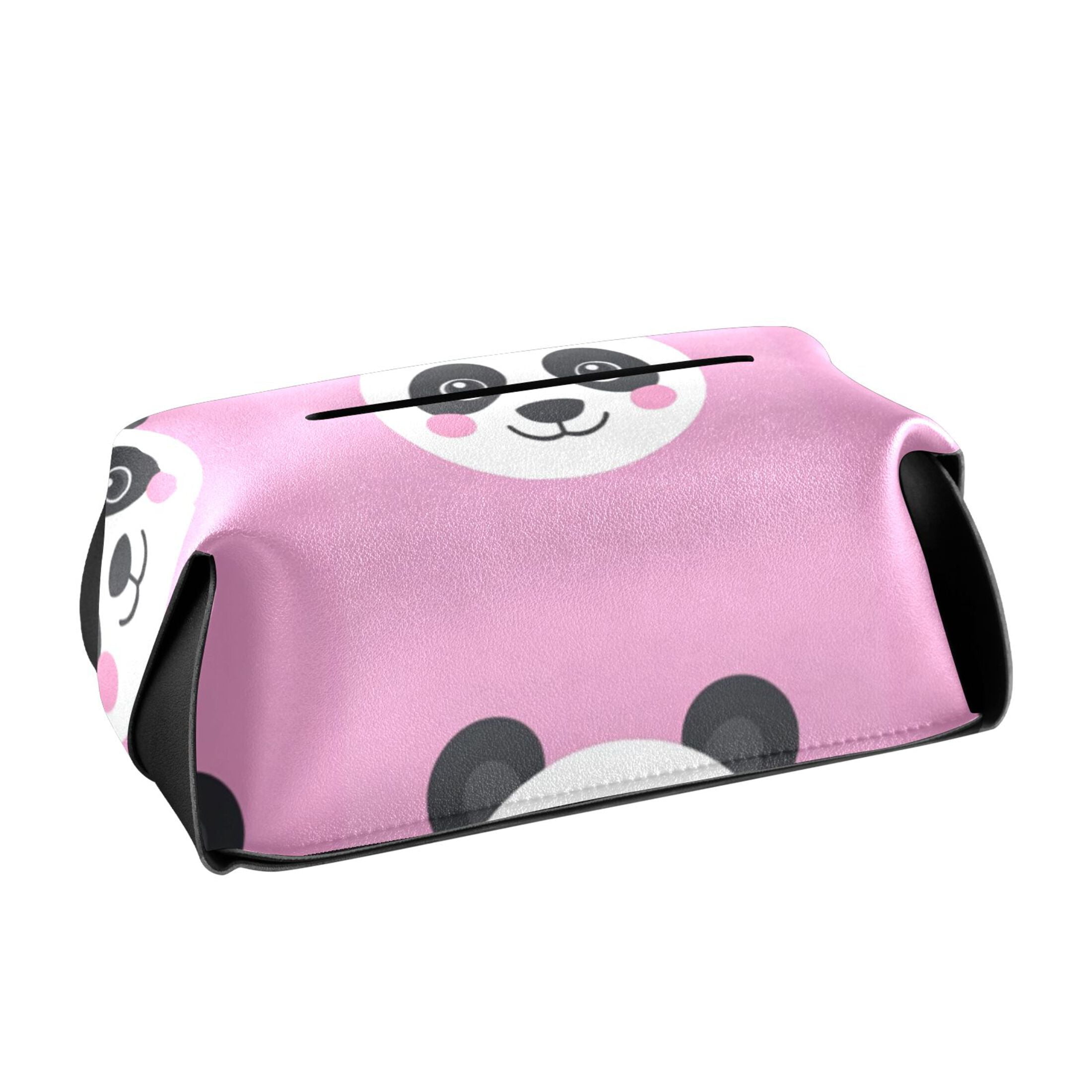 Happy Panda Faces on Pink Tissue Box Cover Leather Square Rectangle ...