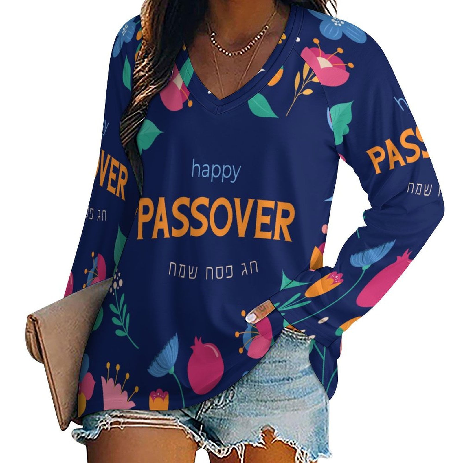 Happy Passover Je-wi-sh Holiday 2023 Women's Long Sleeve Shirts Casual ...