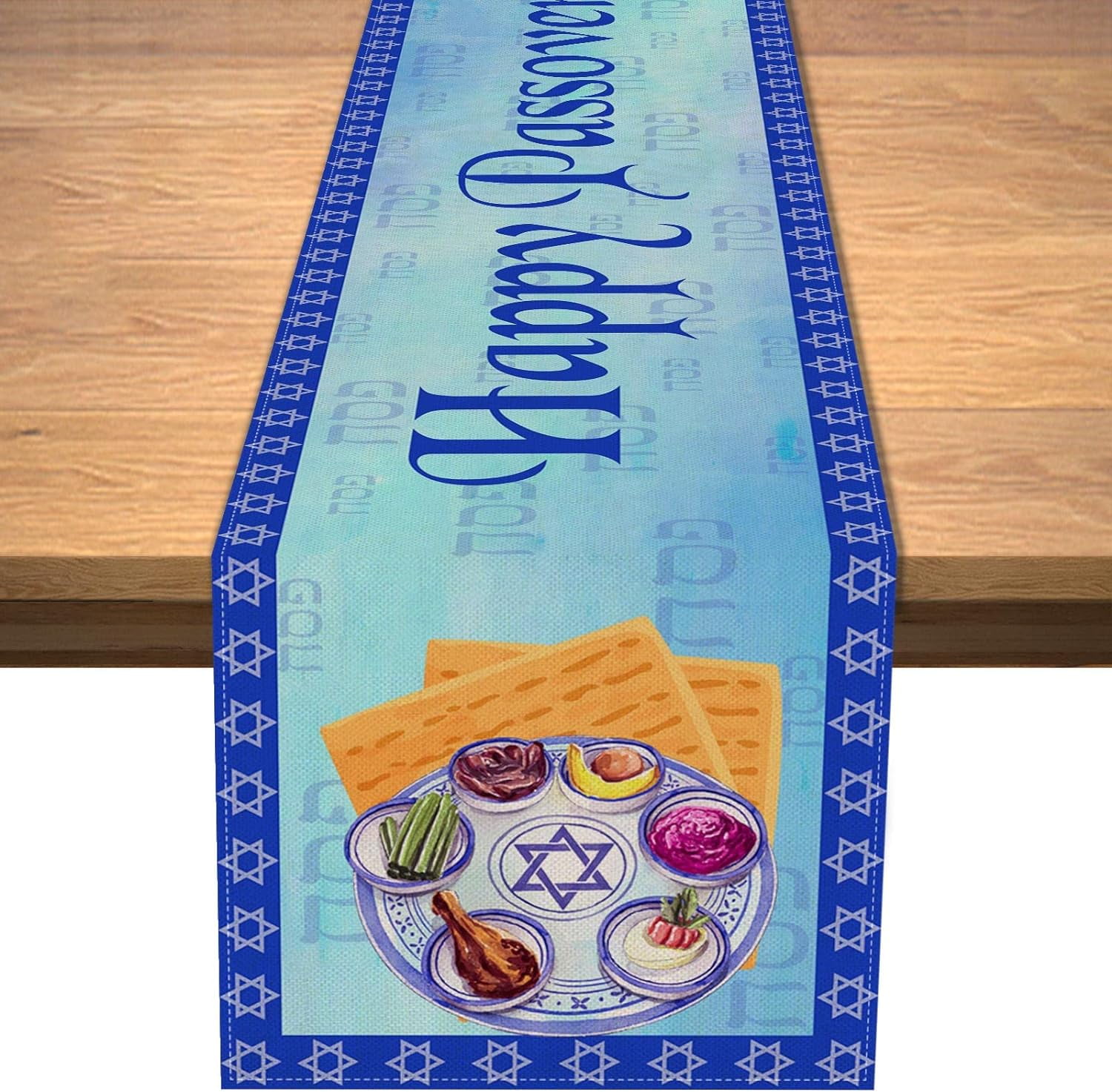 Happy Passover Linen Table Runner Pesach Star of David Jewish Festival ...