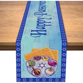 Hanukkah Blue Table Runner Jewish Hanukkah Menorah Holiday Party Decor ...