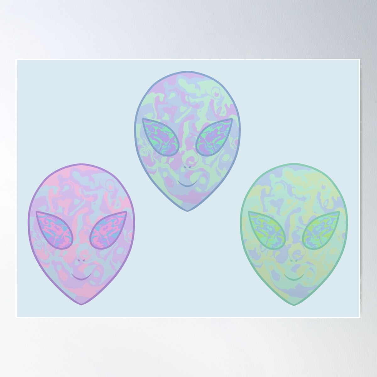 Happy Pastel Aliens Poster Wall Art, Modern Wall Decor For Living Room ...