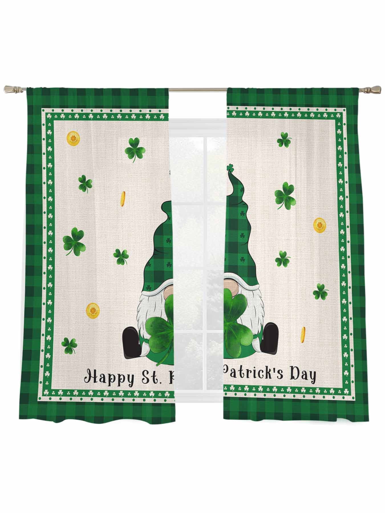 Happy Patrick's Sheer Curtains 2 Panels Set Day Gnome Black Green ...