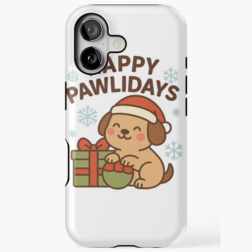 Happy Pawlidays Cute Dog Art Case for iPhone 11 12 13 14 15 16 17 Pro ...