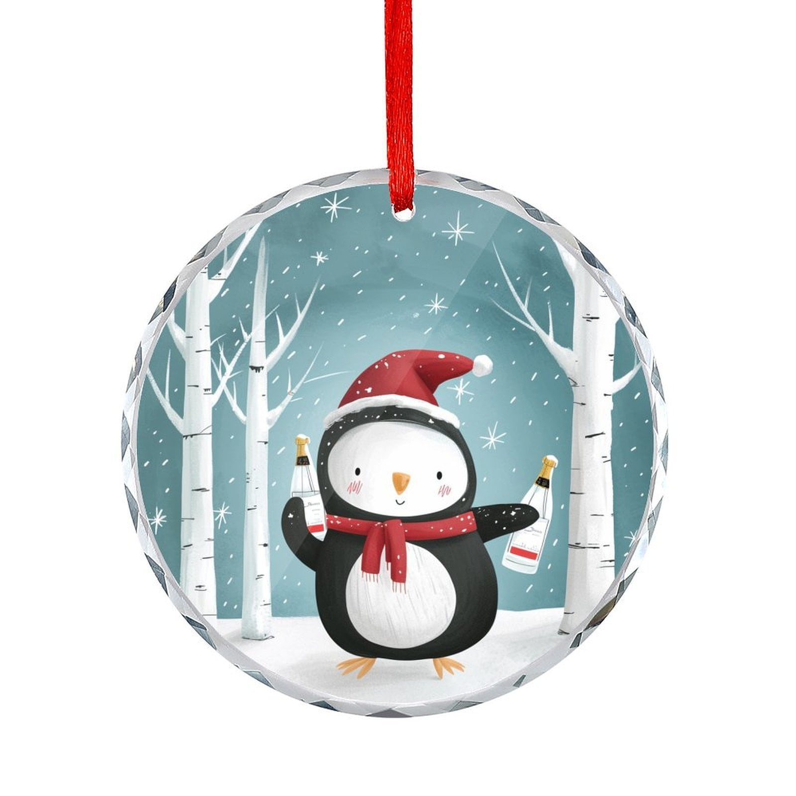 Happy Penguin Merry Christmas Cute Glass Christmas Ornament Winter ...
