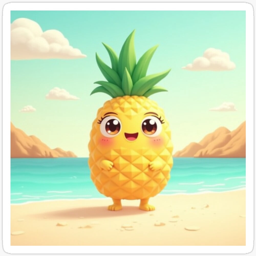Happy Pineapple On A Tropical Beach Sticker Phone Decal Water Bottle ...