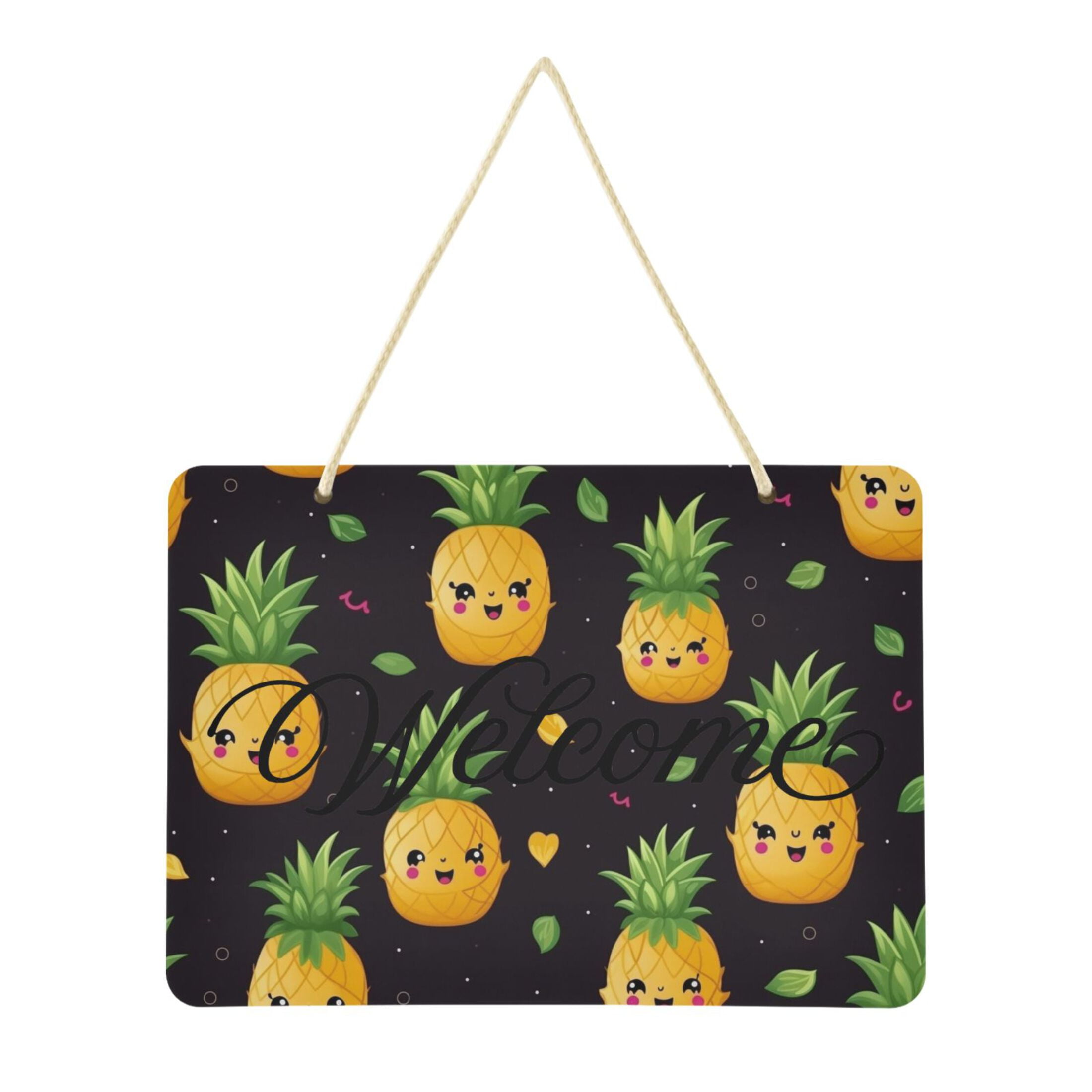 Happy Pineapple Welcome Sign Front Door PVC 14x10 inch Hanger Hello ...