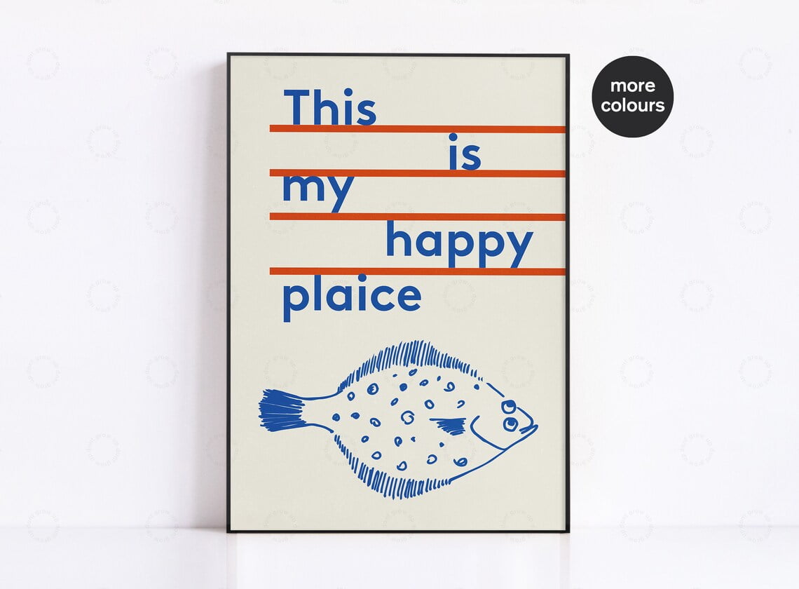 Happy Place Print, Happy Place Poster, Wall Decor, Fish Poster ...