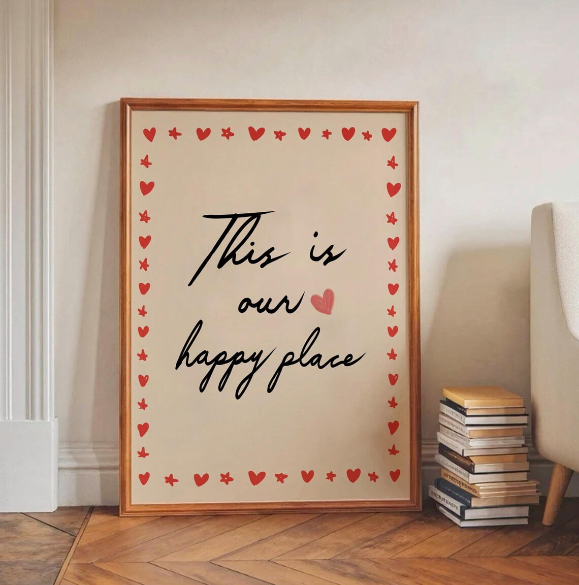 This Is Our Happy Place Print, Trendy Typography Wall Art, Red Heart ...