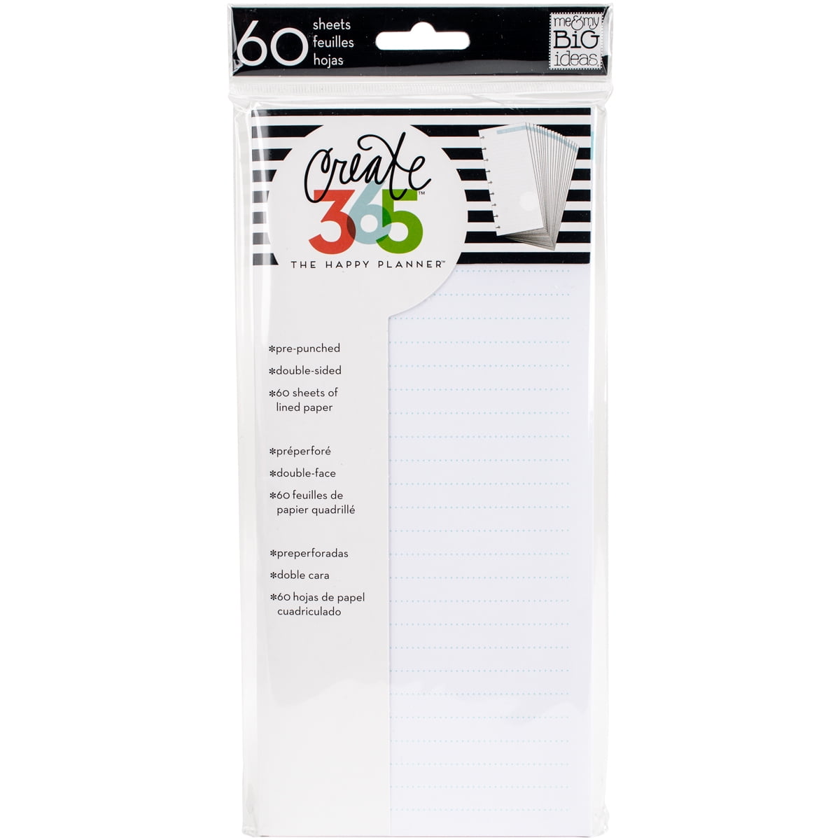 Happy Planner Fill Paper 9.25"x4.125" 60/Pkg Blue Lined - Walmart.com