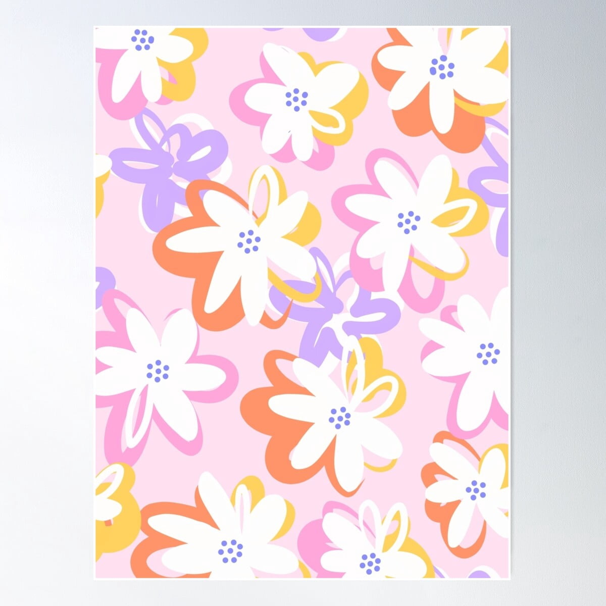 Happy Pop Floral Pattern - Pink, Orange And Lilac Poster Wall Art ...