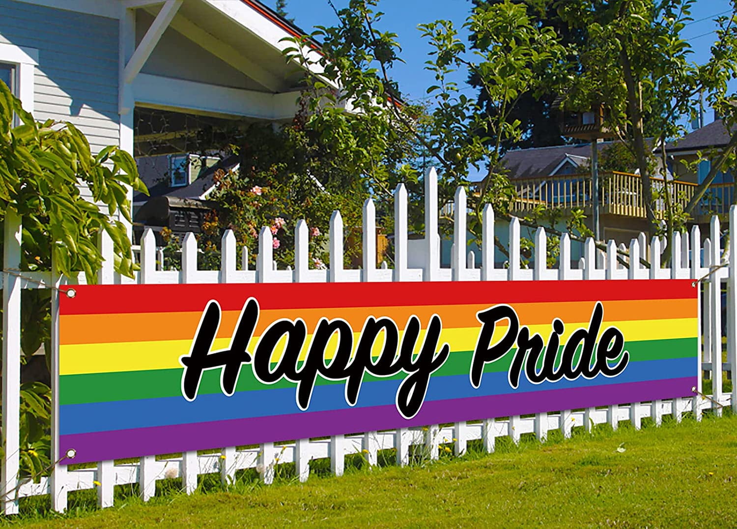Happy Pride Fence Banner Rainbow LGBTQ+ Large Outdoor Pride Month ...