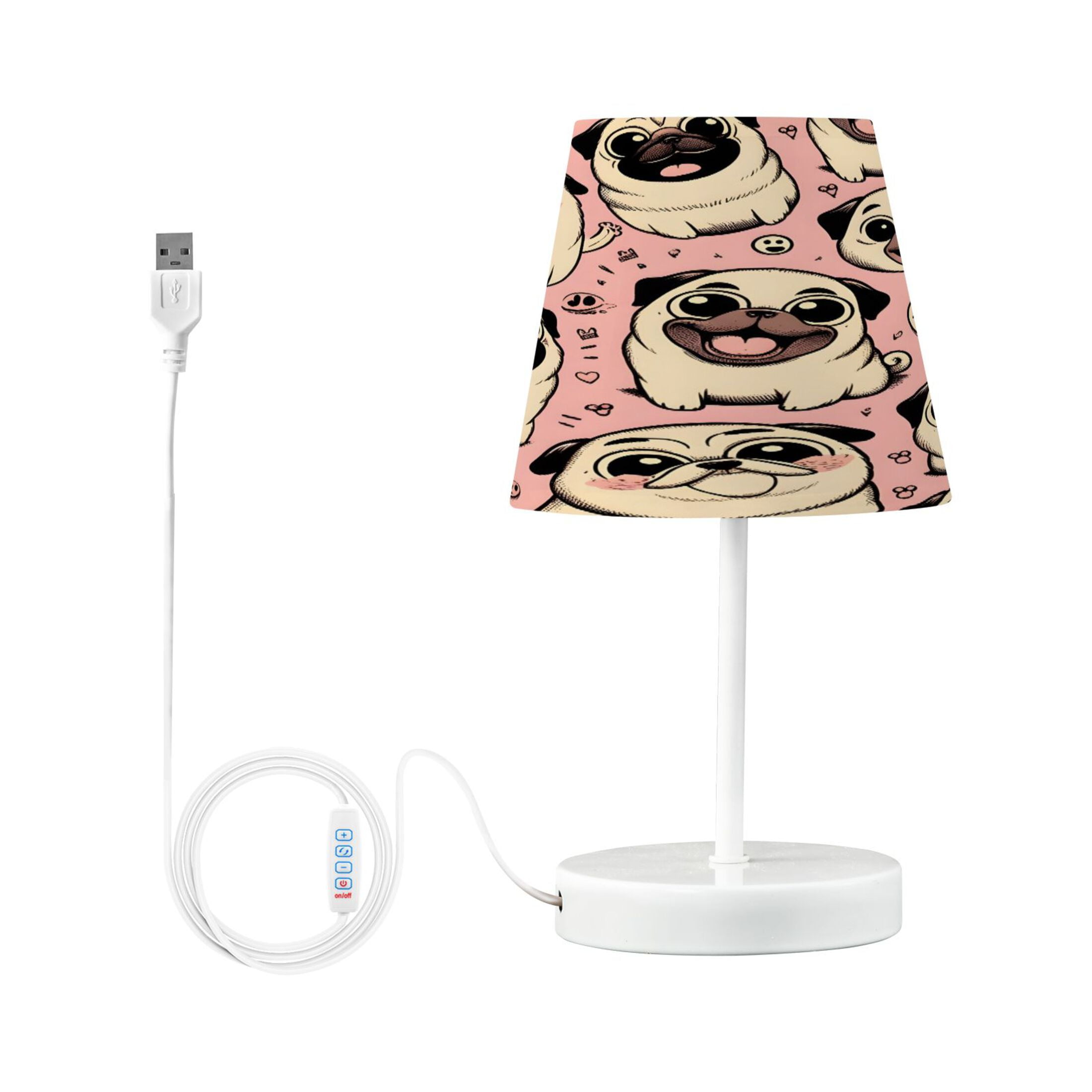 Happy Pug Dog Desk Lamp LED Table Nightstand Lamps with 3 Color ...