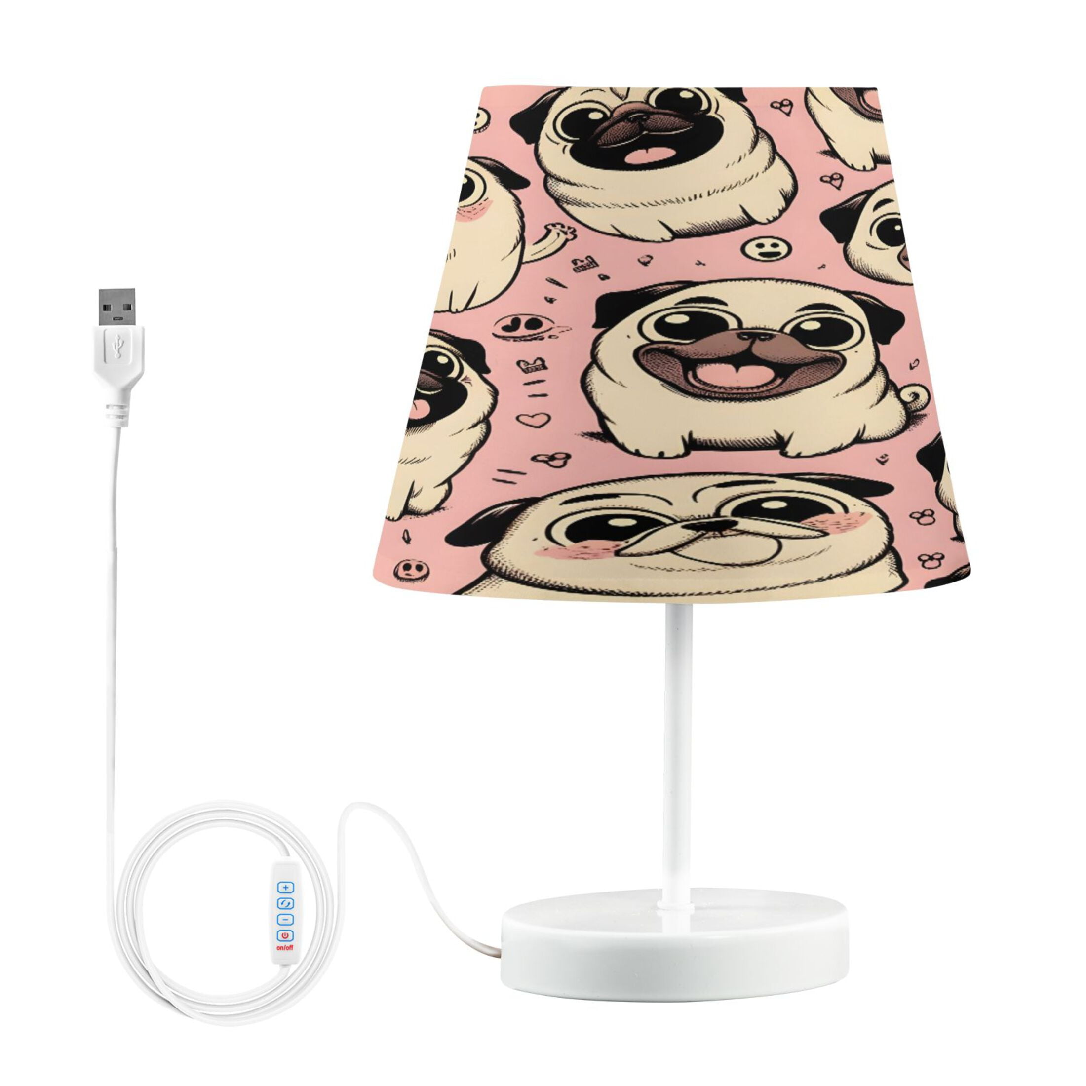 Happy Pug Dog Desk Lamp LED Table Nightstand Lamps with 3 Color ...