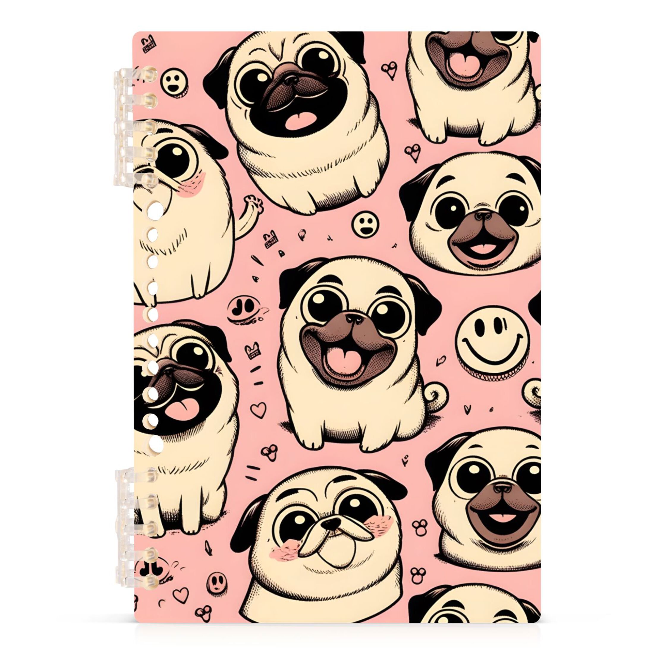 Happy Pug Dog Spiral Notebooks 60 Sheets 120 Pages A5 Journal Notepad 8 ...