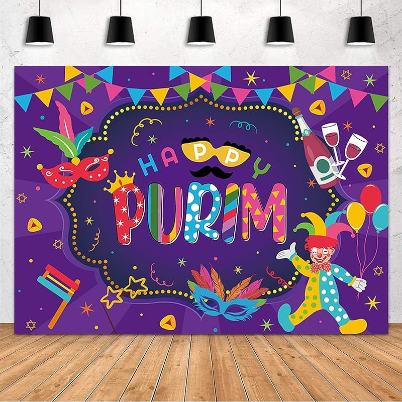 Happy Purim Backdrop Jewish Carnival Party Photo Booth Decor Supplies ...
