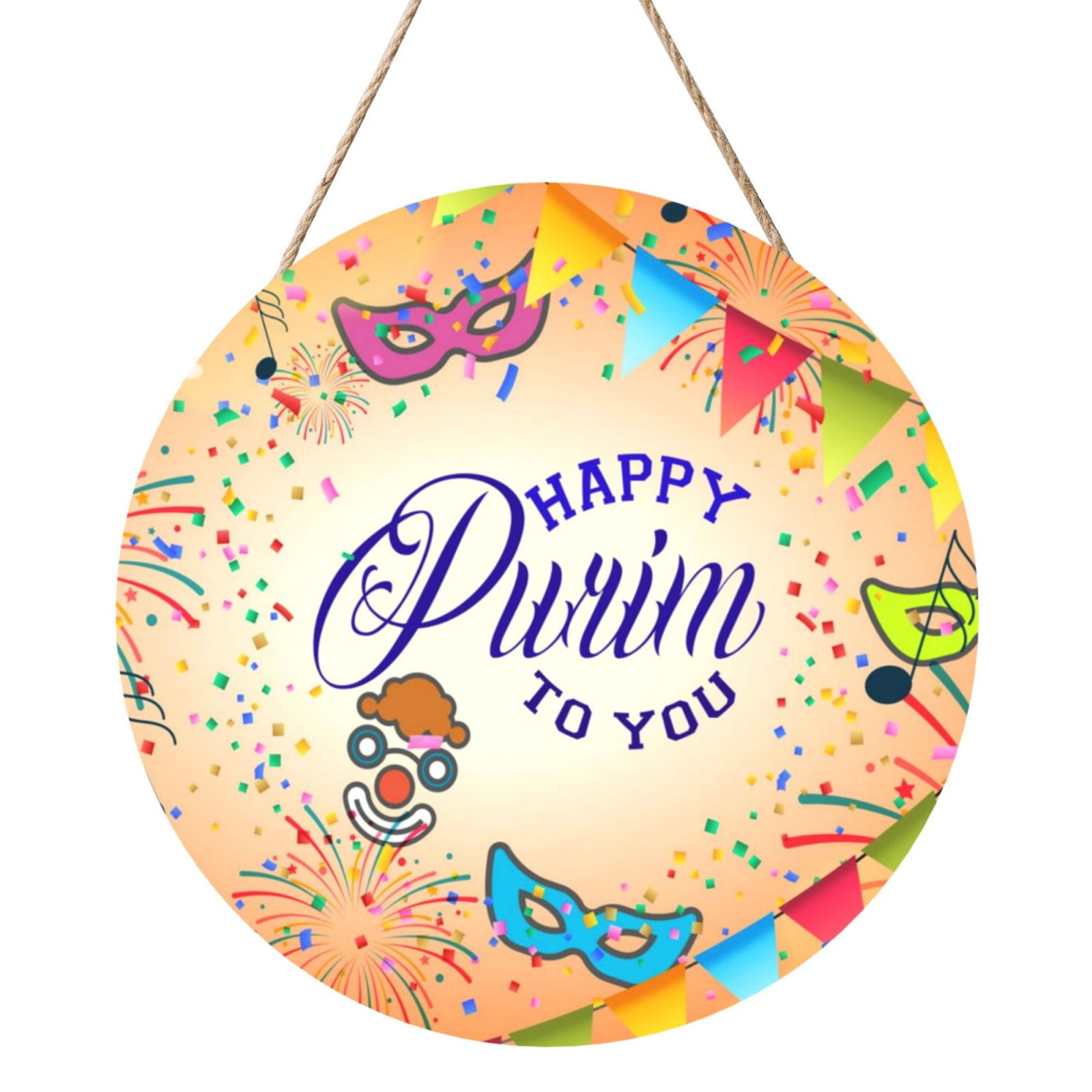 Happy Purim Day Je-wi-sh Holiday Carnival Wooden Hanging Sign Ornament ...