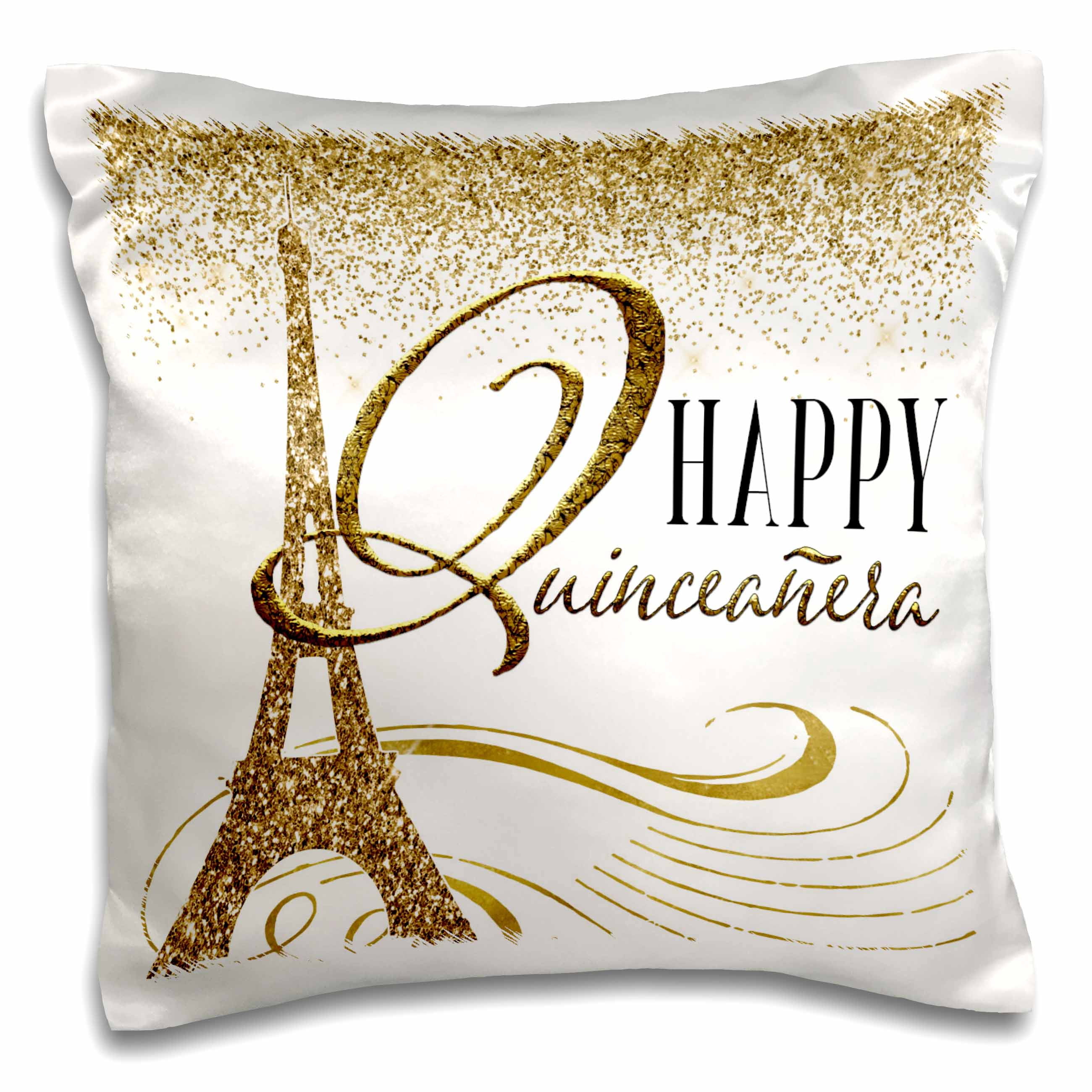 3dRose, Happy Quinceanera With An Image Of Gold Eiffel Tower, 16x16 ...