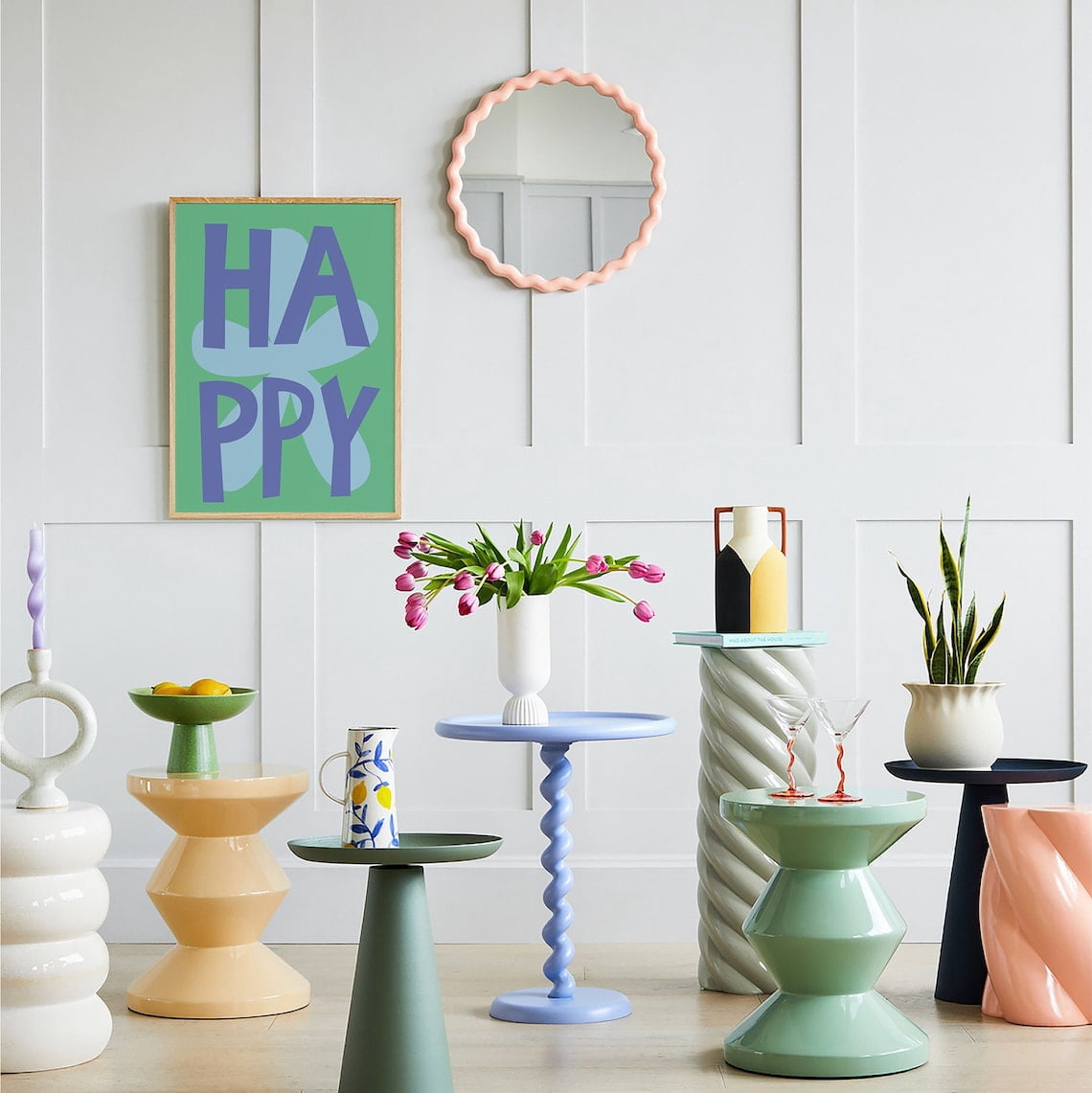 Happy Quote Poster Minimal Green Typography Art Poster, Unframed Size ...