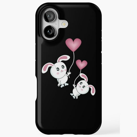 Happy Rabbit With Heart Shape Balloon Art iPhone Case 17 11 12 13 14 15 ...