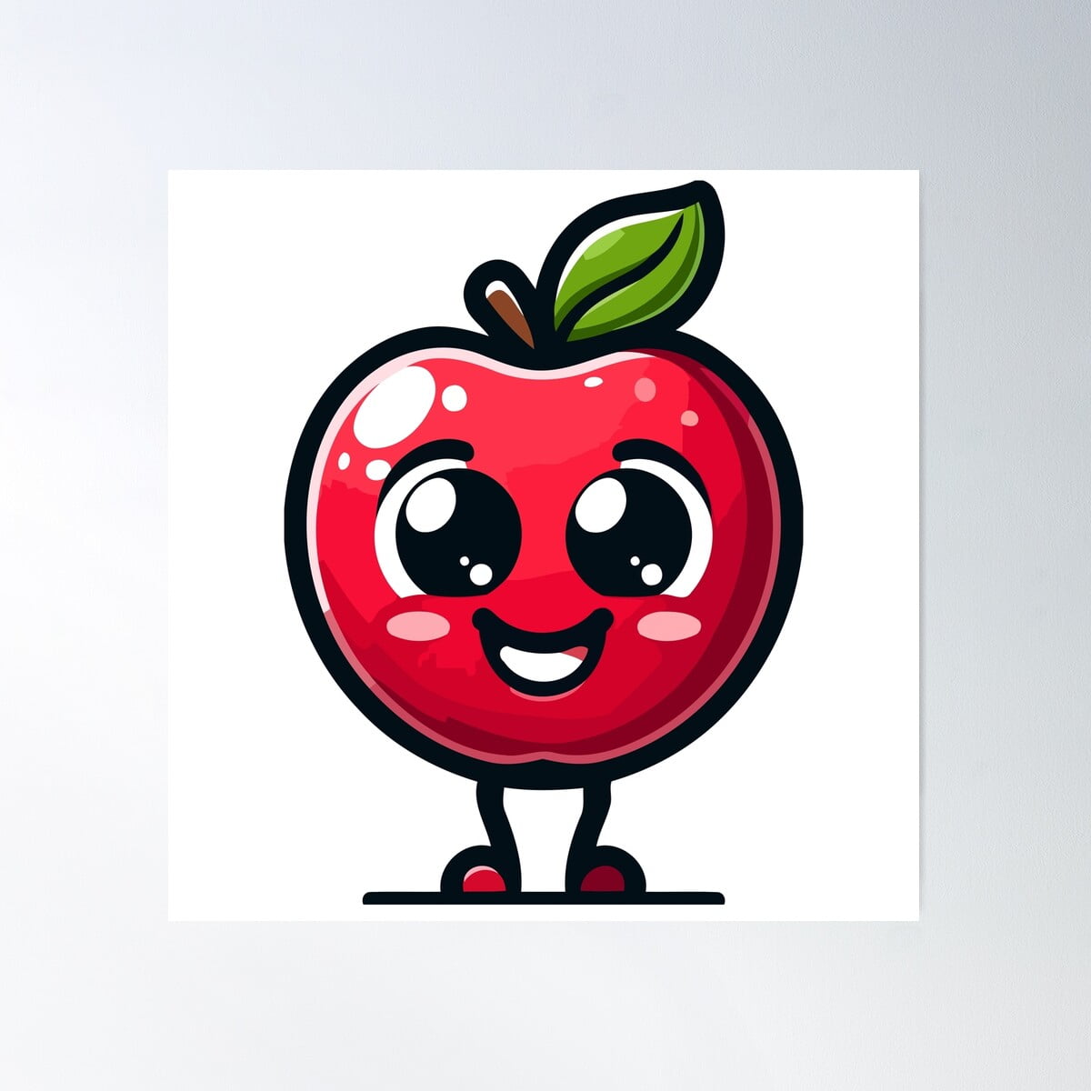 Happy Red Apple Cartoon Poster Wall Art, Modern Wall Decor For Living ...
