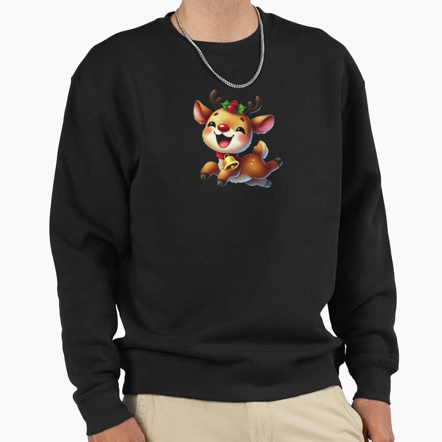 Happy Reindeer With Jingle Bell Art Graphic Unisex Sweatshirt Cute Retro Christmas G20874, Up to ...