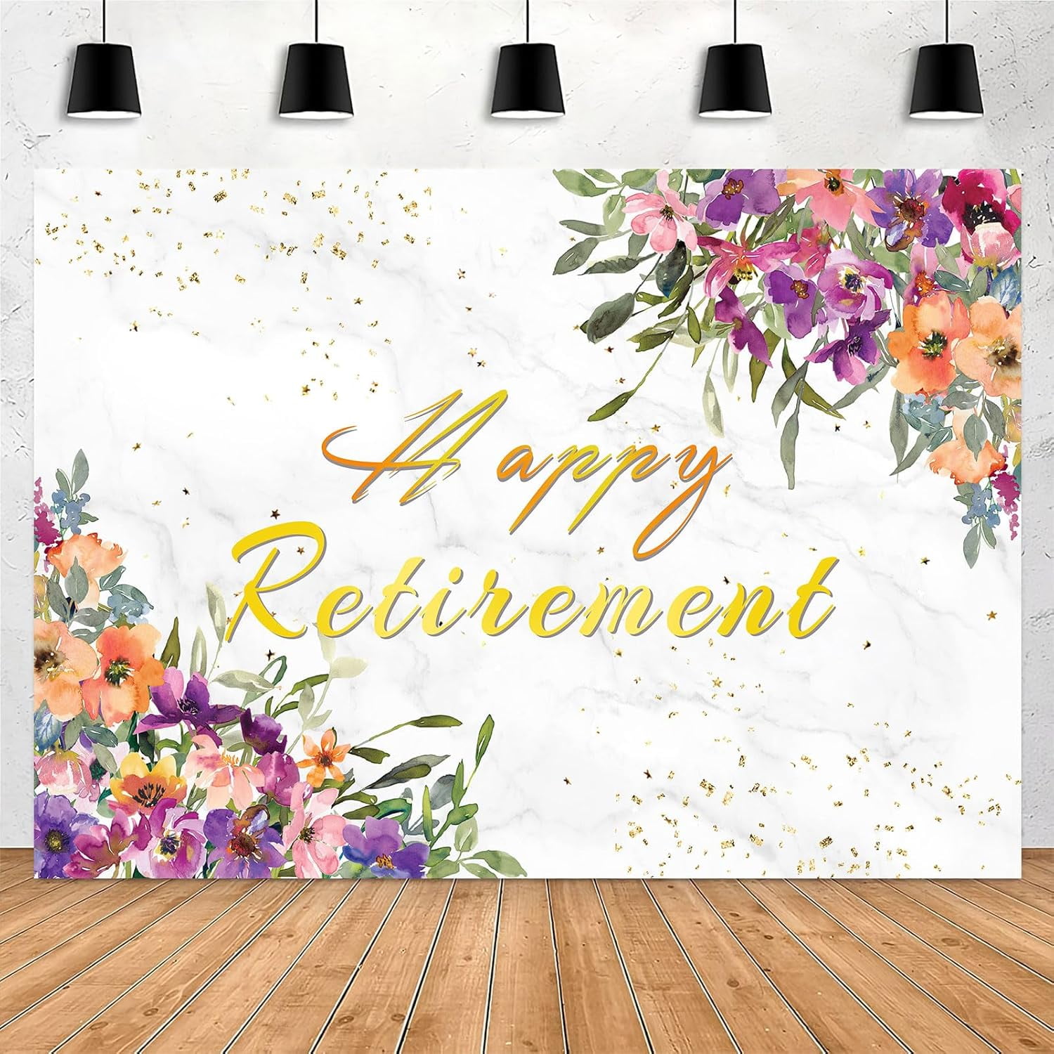 Happy Retirement Backdrop 7x5Ft Purple Floral Flower Retirement Party ...