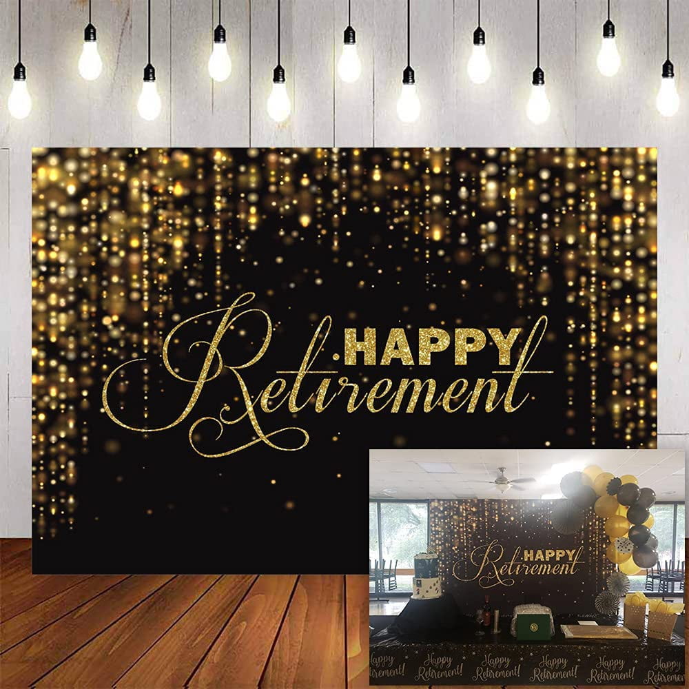 Happy Retirement Backdrop 7x5ft Black and Gold Glitter Photo Background ...