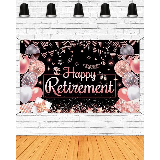 Happy Retirement Backdrop Banner Black Gold Retirement Party ...