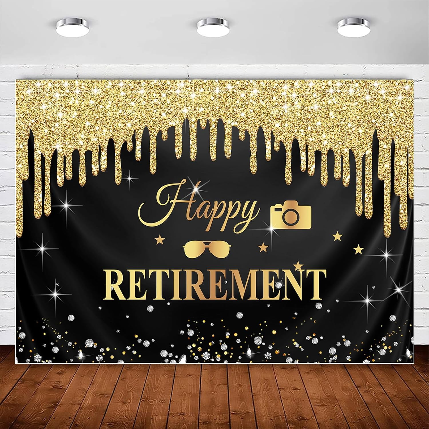 Happy Retirement Backdrop Banner Black and Gold Retirement Party ...