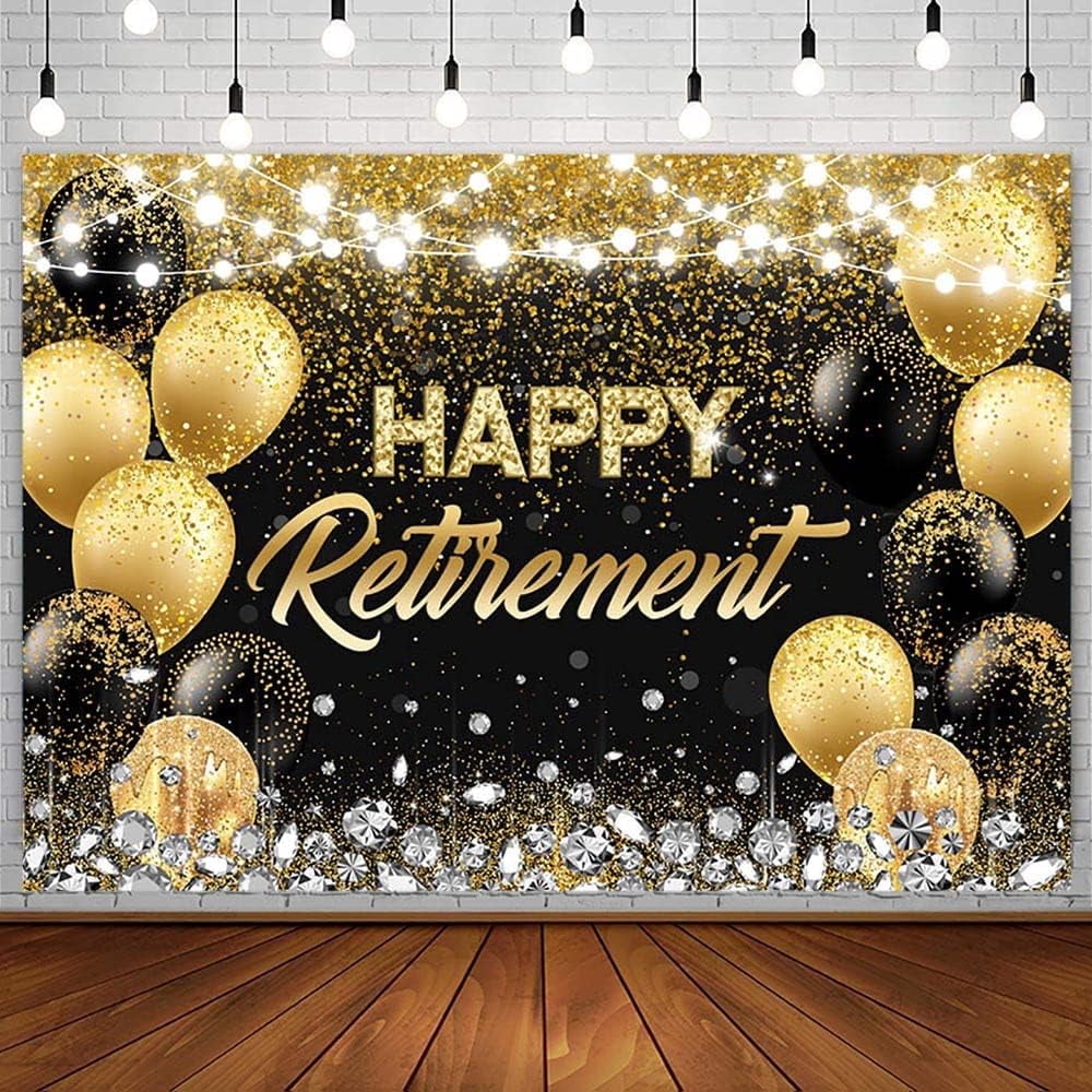 Happy Retirement Backdrop Black and Gold Balloon Diamond Photography ...