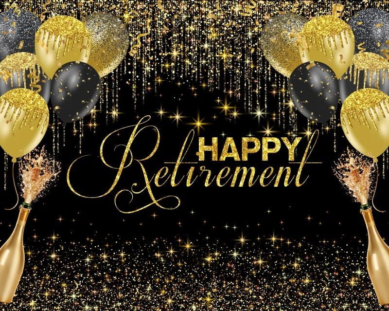 Happy Retirement Backdrop Black and Gold Bokeh Glitter Backdrop ...