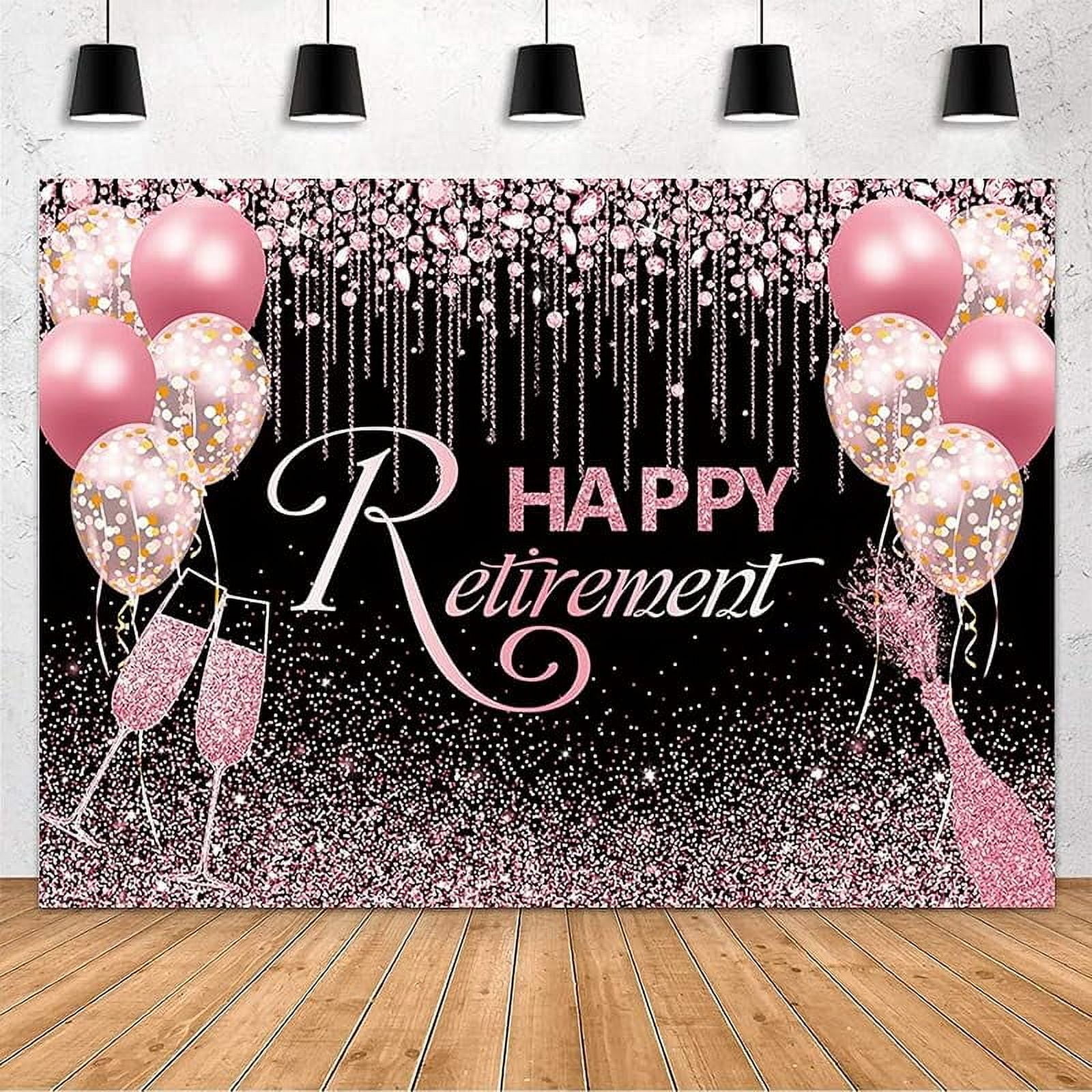 Happy Retirement Backdrop Black and Pink Glitter Diamond Balloon ...