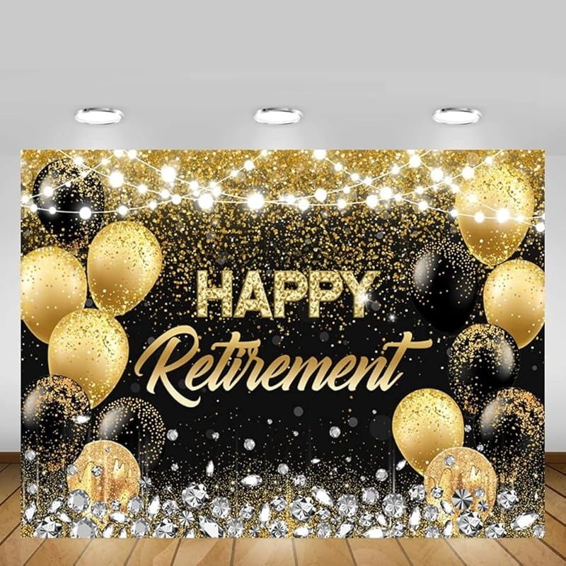 Happy Retirement Backdrop Black and Gold Congrats Retire Photography ...