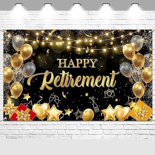 Happy Retirement Backdrop Black and Gold Happy Retirement Sign Banner ...