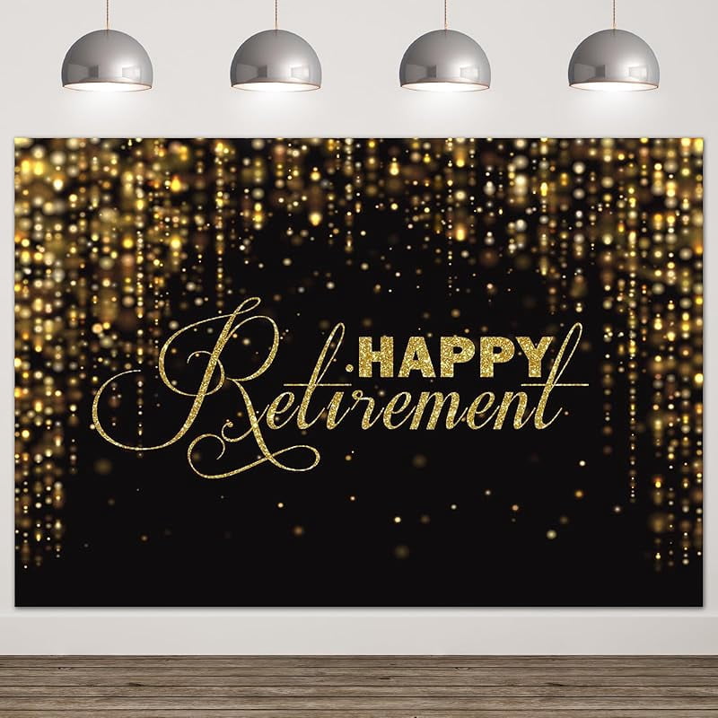Happy Retirement Backdrop Black and Gold Retired Photo Background ...