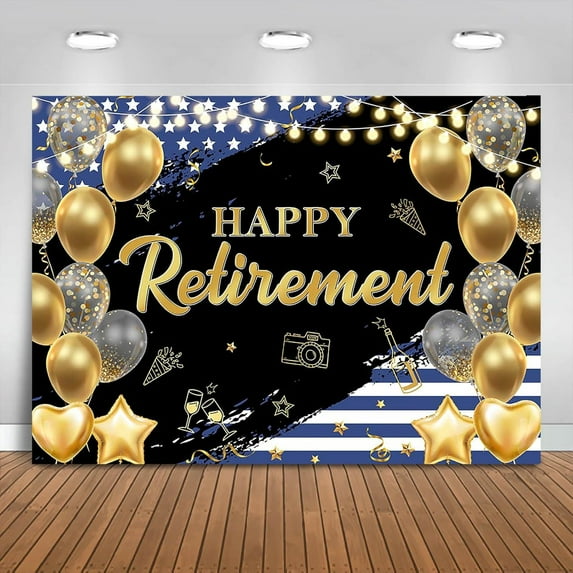 Happy Retirement Backdrop Black and Navy Blue Flag Retirement Party ...