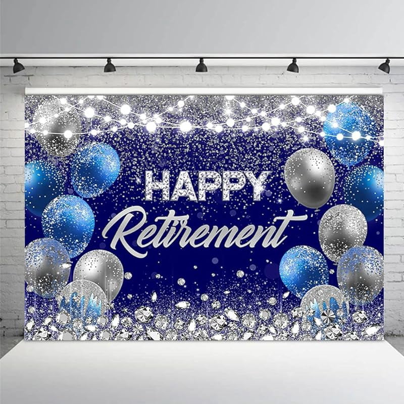 Happy Retirement Backdrop Blue and Sliver Congrats Retire Photography ...