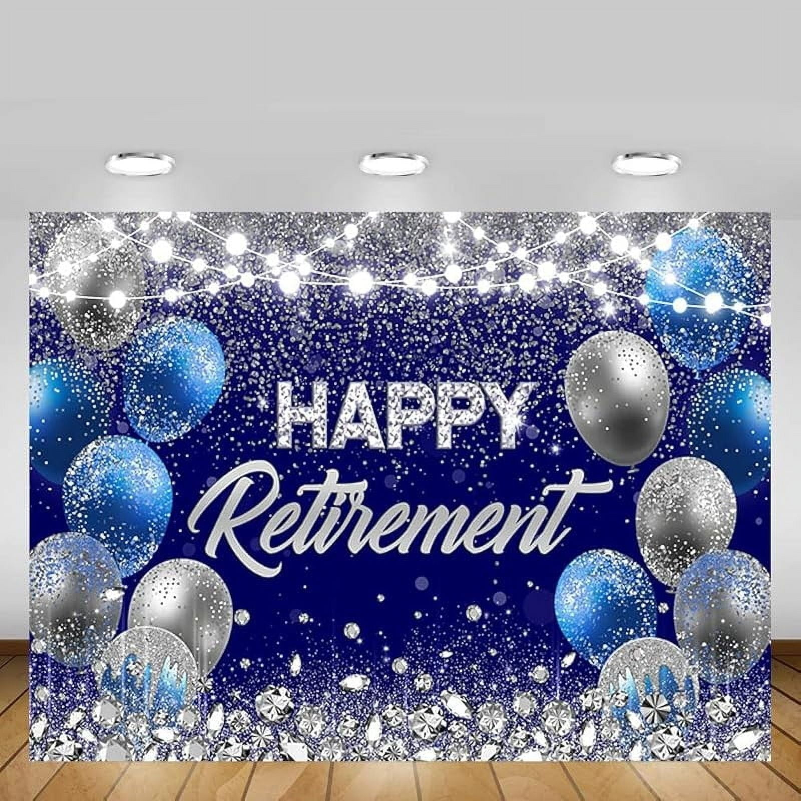 Happy Retirement Backdrop Blue and Sliver Congrats Retire Photography ...
