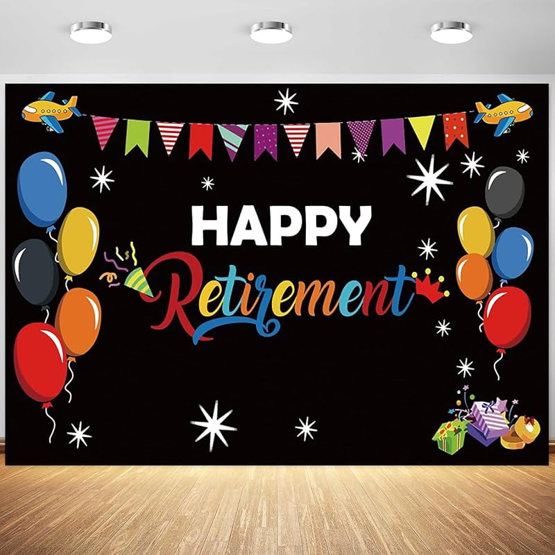 Happy Retirement Backdrop Colorful Balloons Flags Black Photography ...